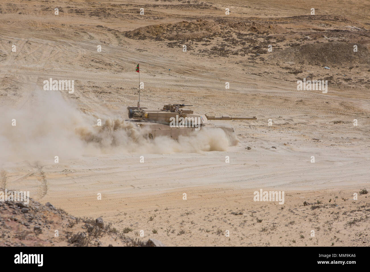 An Egyptian Army M1A1 Abrams battle tank rolls onto a simulated ...
