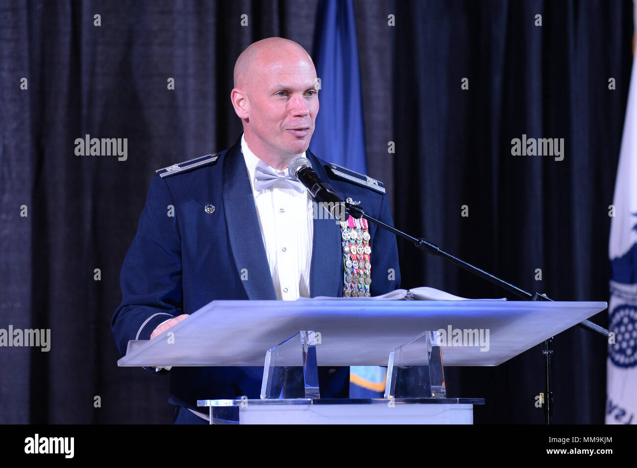 Col. Michael Manion, 55th Wing commander, speaks during a Birthday Ball ...