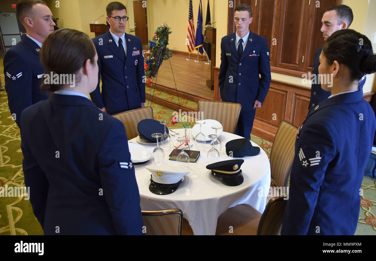 Members of the Air Force Sergeants Association conduct a POW/MIA table ...