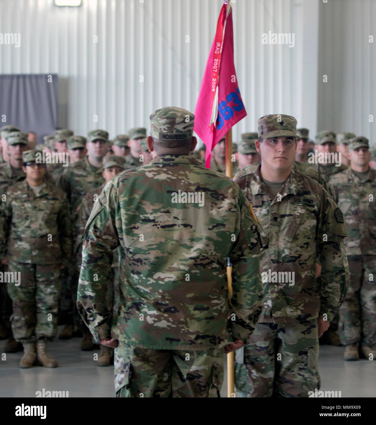 The 3637th Support Maintenance Co. stands at attention during the unit ...