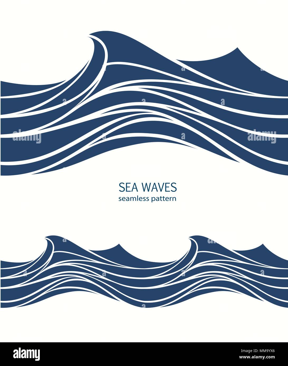 Marine seamless pattern with stylized blue waves on a light background ...