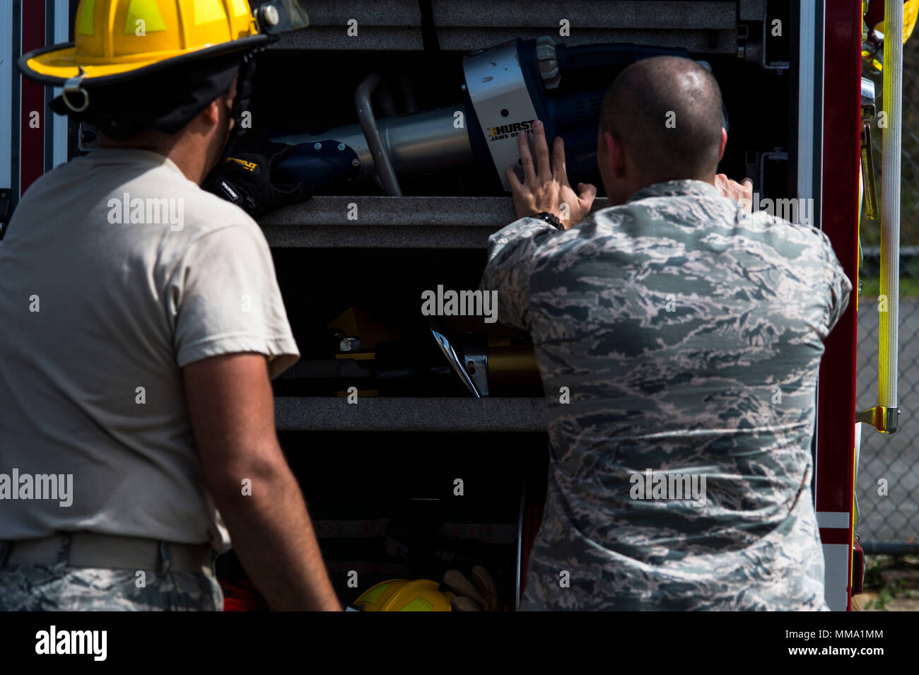 U.S. Air National Guard Airman assigned to the 156th Fire Department ...