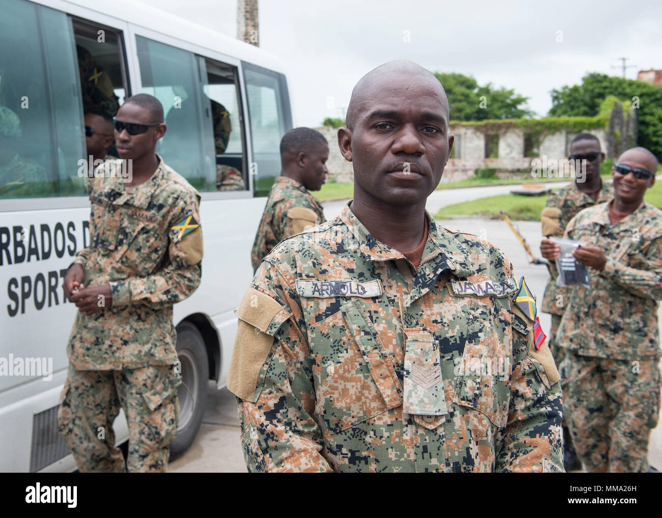 Jamaican Defense Force Sergeant Thueba Arnold, a combat engineer on a ...