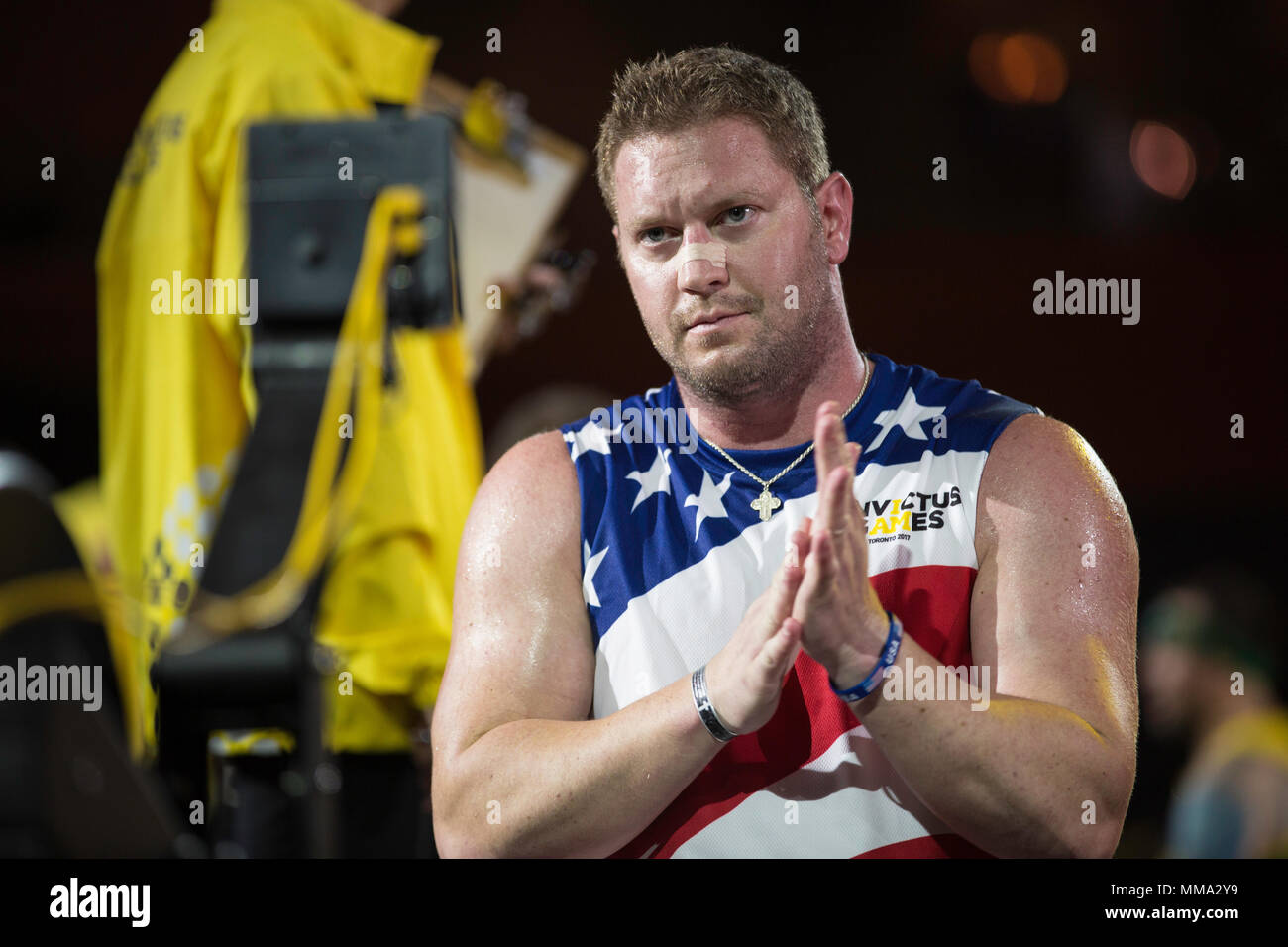 U.S. Navy veteran Nate Hamilton attends the Indoor Rowing event during ...