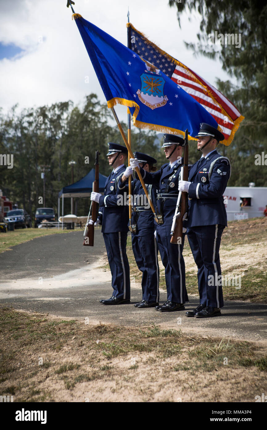 The U.S. Air Force color guard renders traditional military honors of ...