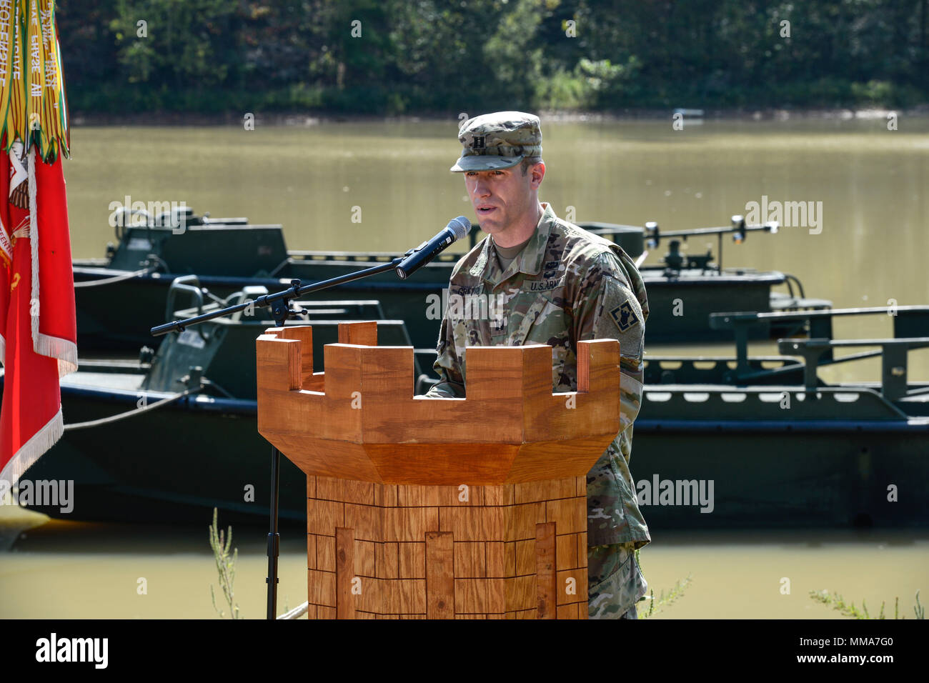 Outgoing Commander CPT Lawrence Griffith addresses the gathering during ...