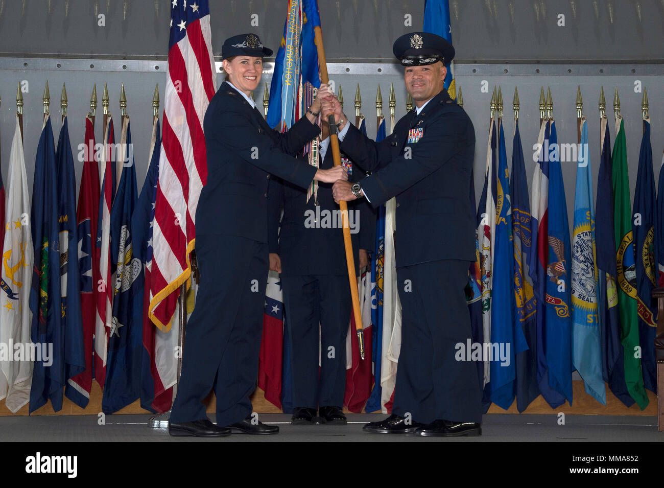 U.S. Air Force Lt. Col. Ricardo Lopez (right), commander of the 50th ...