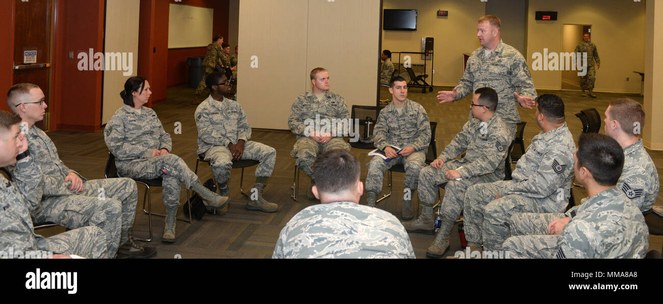 Chief Master Sgt. Adam Vizi, the 28th Bomb Wing command chief, speaks ...