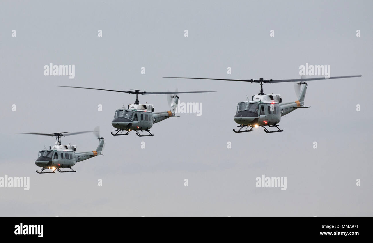 Three UH-1N Iroquois helicopters assigned to the 459th Airlift Squadron ...