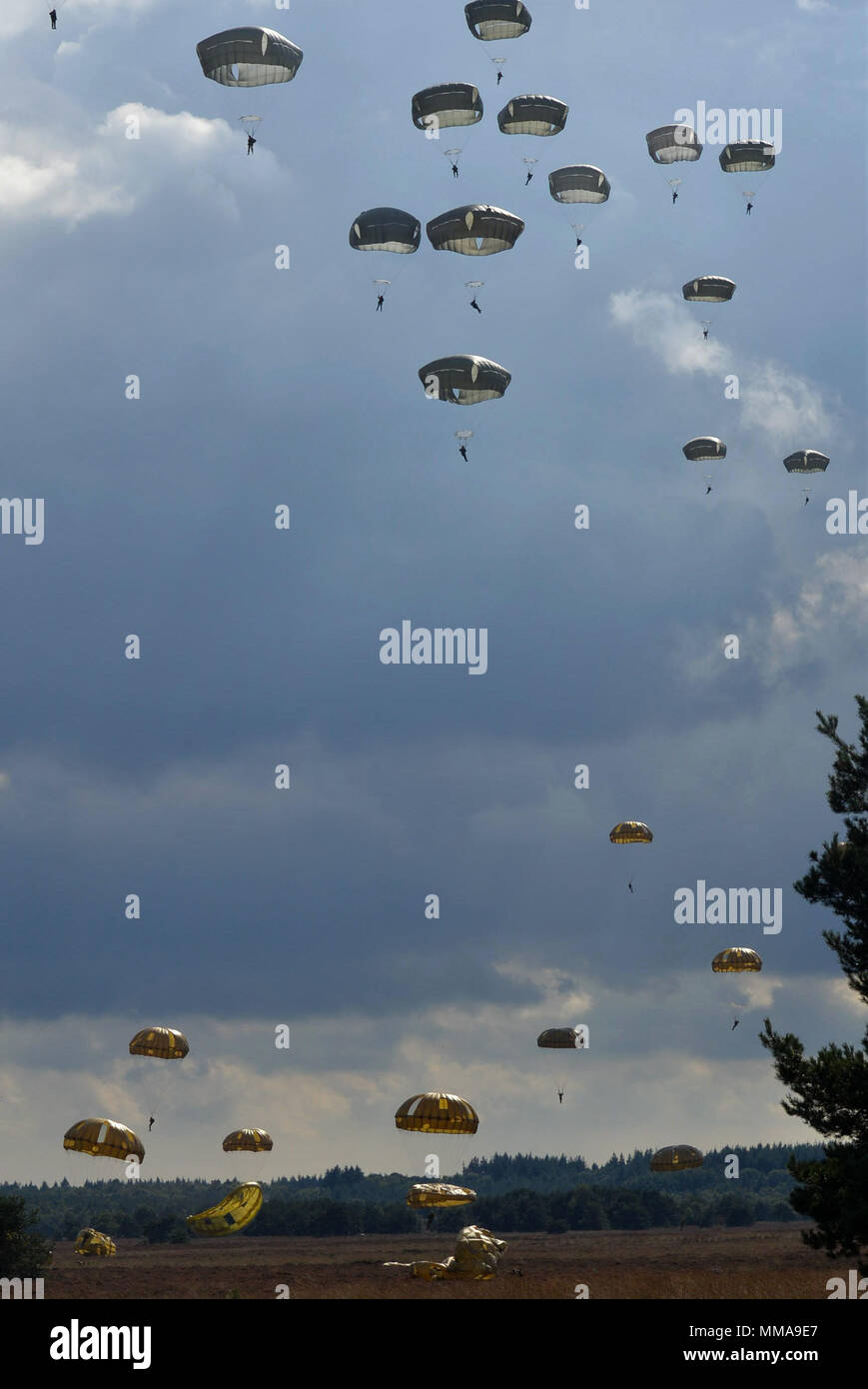 Parachute canopies fill the sky as paratroopers from eight countries ...