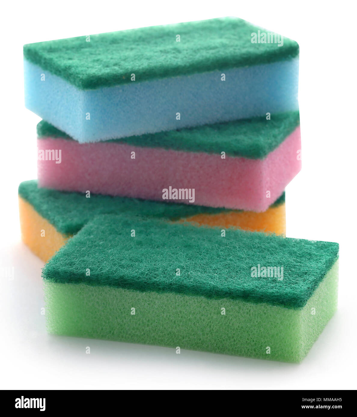 Kitchen sponge with scotch brite over white background Stock Photo - Alamy