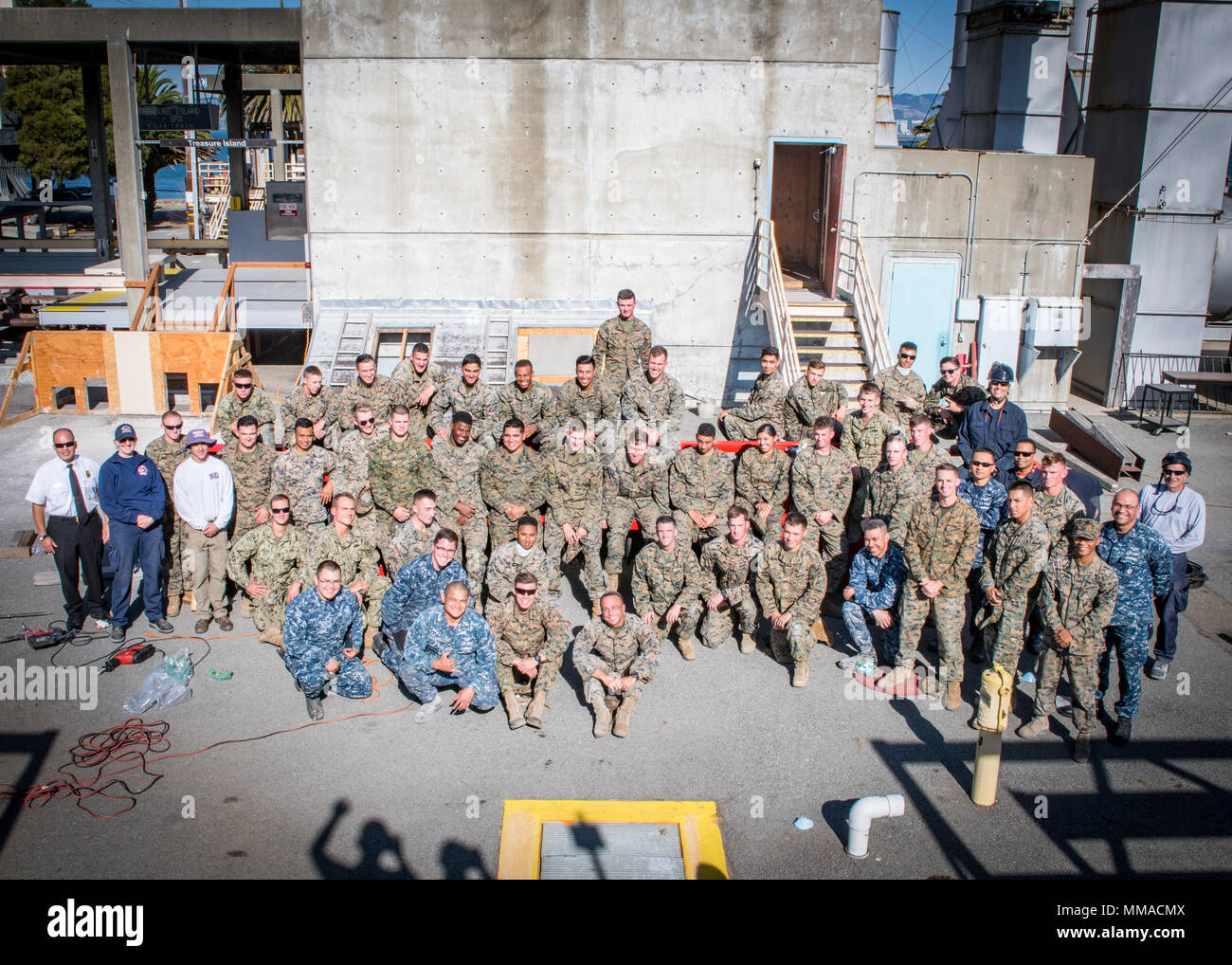 SAN FRANCISCO (Oct. 3, 2017) Sailors and Marines pose for a group photo ...