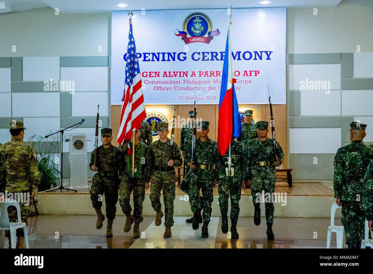 A color guard comprised of U.S. and Philippine Marines present their ...