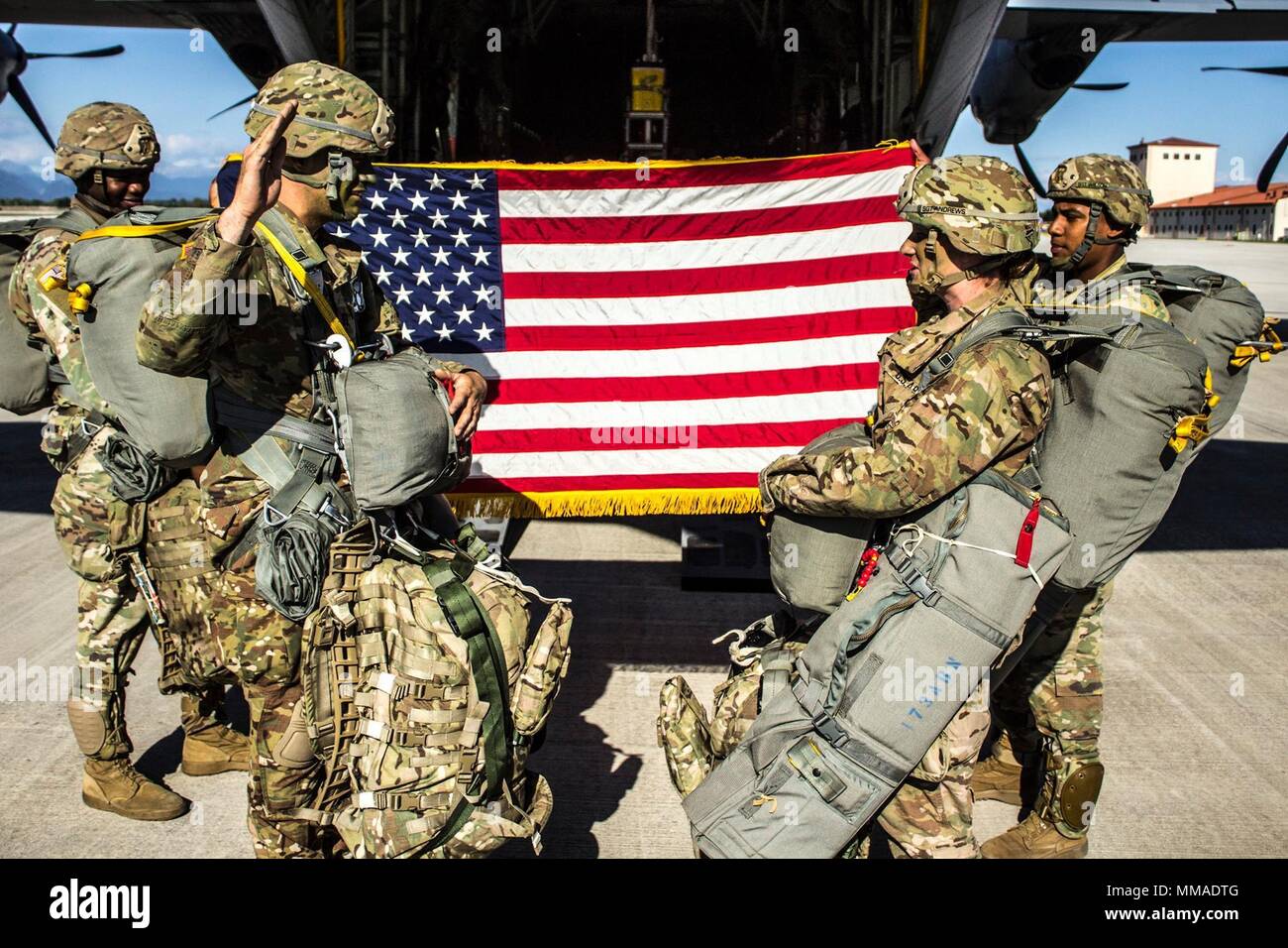Aviano Airbase, Italy: A Paratrooper from the 173rd Airborne Brigade re ...