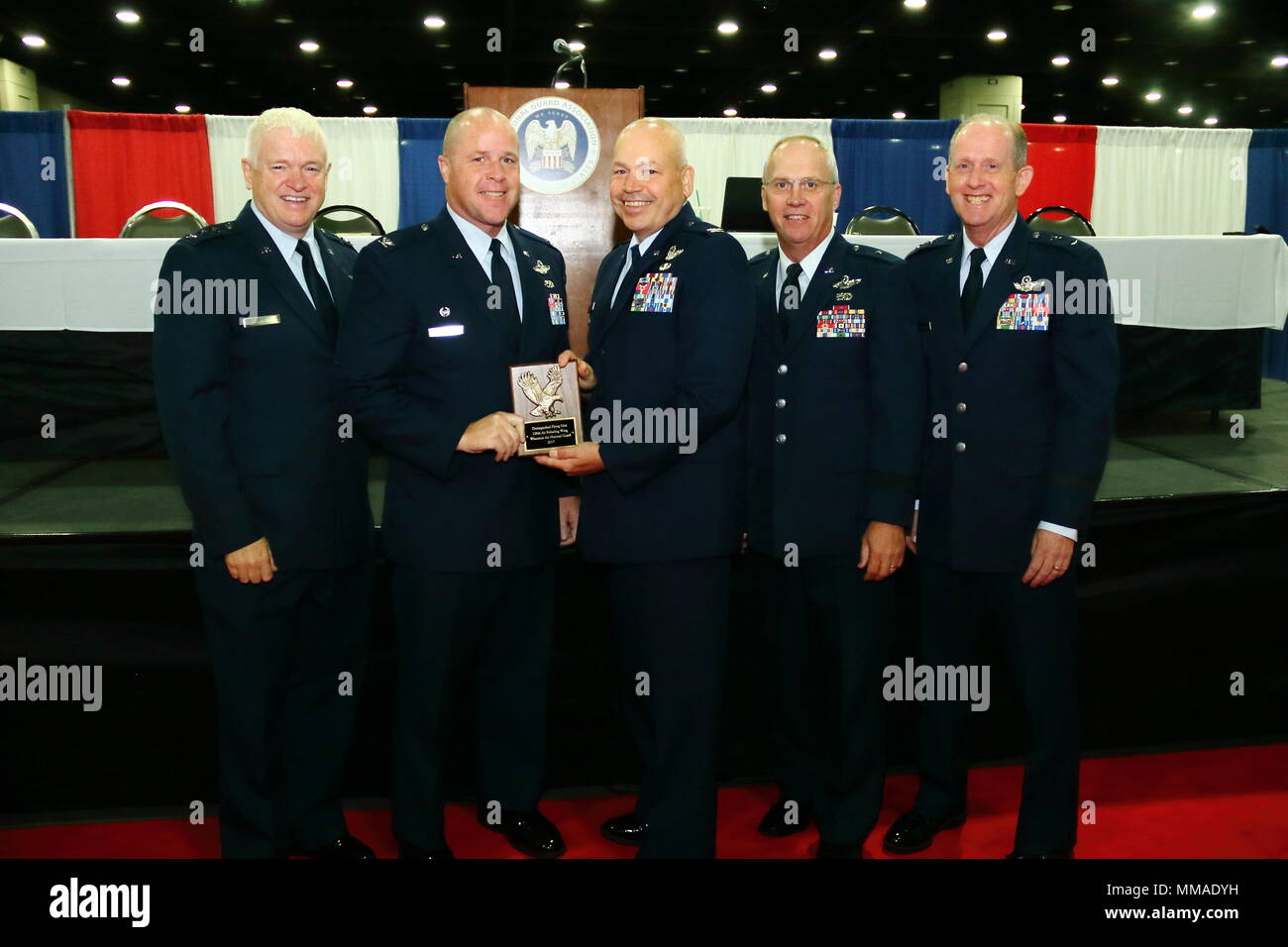 Col James Locke, 128 ARW wing commander, stands with Lt Gen L. Scott ...