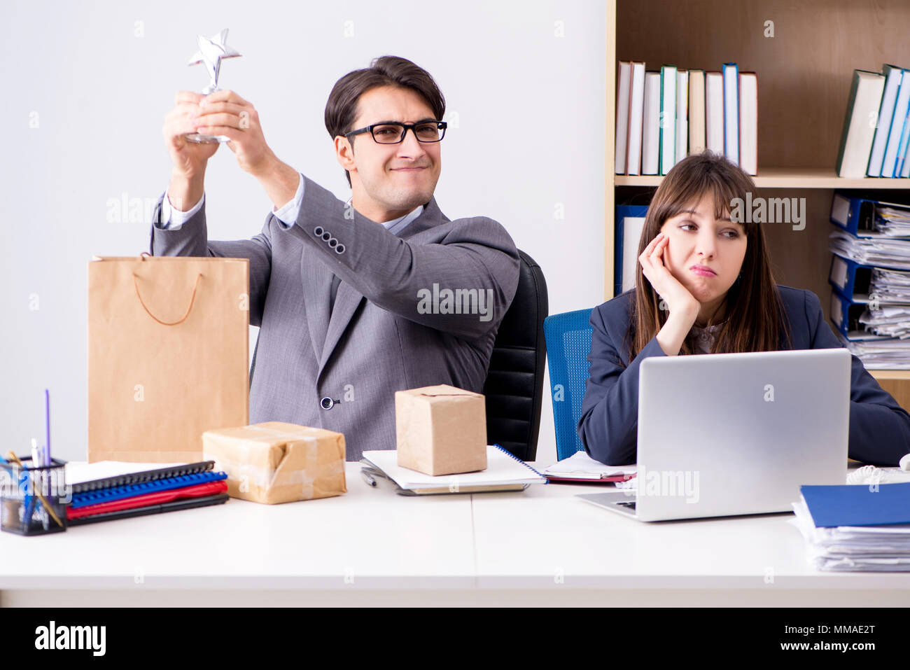 Business people receiving new mail and parcels Stock Photo - Alamy