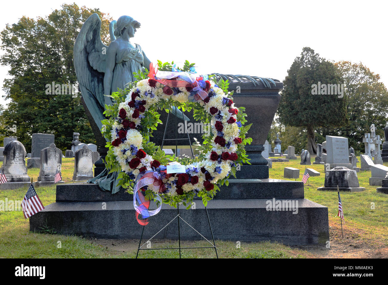 Awreath from President Donald Trump stands ready at the grave of President Chester Arthur ...