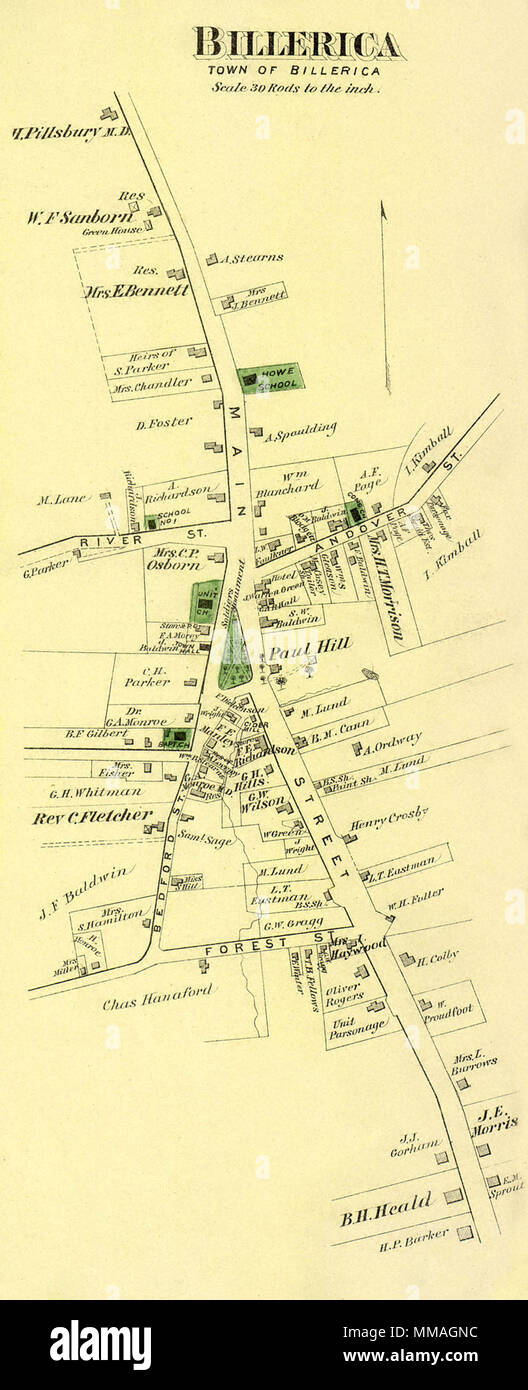 Map of Billerica. 1875 Stock Photo - Alamy