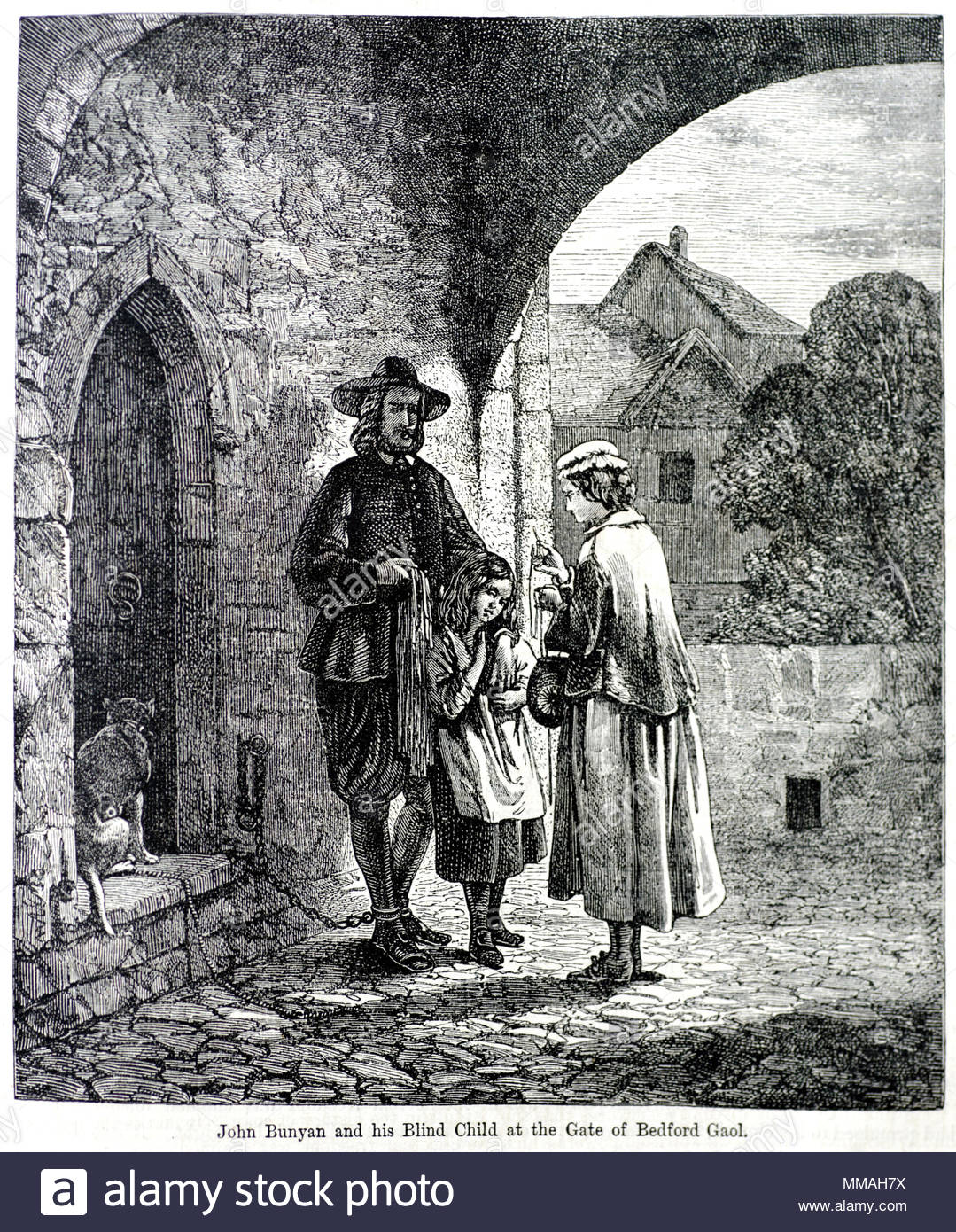 John Bunyan and his blind child at the gate of Bedford Gaol, where he ...