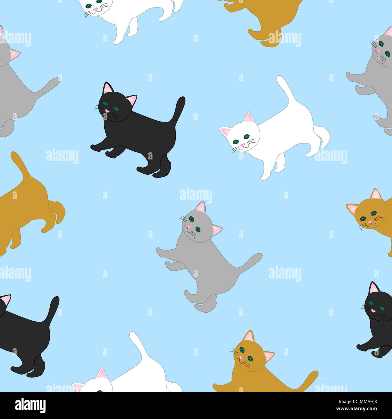Cartoon funny cats of different colors. Vector seamless illustration ...