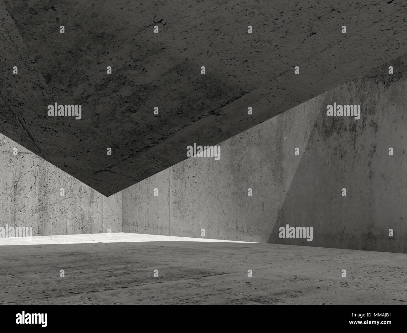 Abstract dark concrete interior background, 3d render illustration ...
