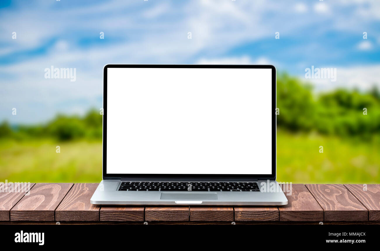 Modern laptop with empty screen. Front view Stock Photo - Alamy