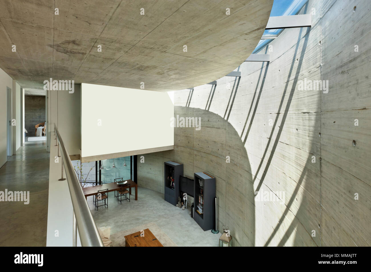 beautiful modern house in cement, interior, living room top view Stock ...