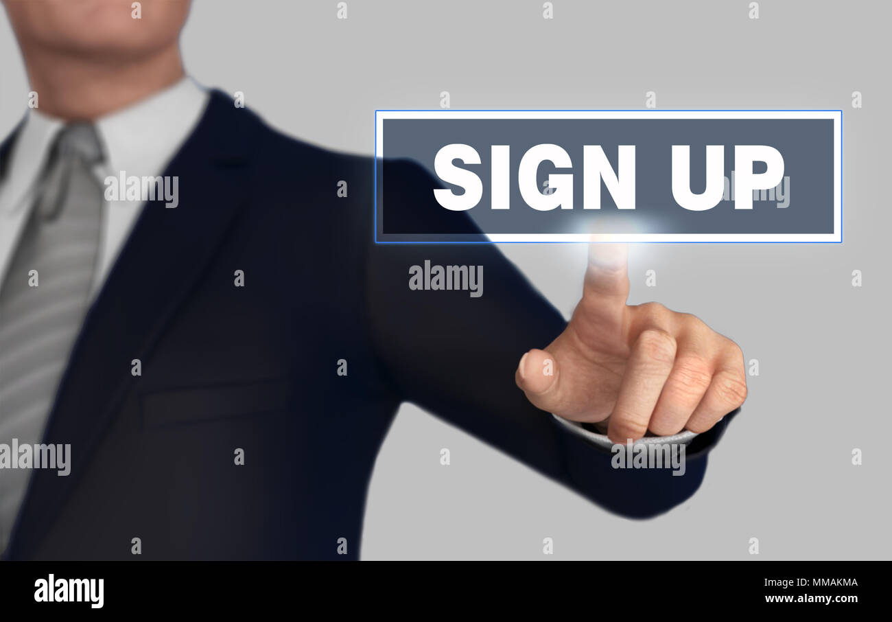 sign up pushing concept 3d illustration Stock Photo - Alamy