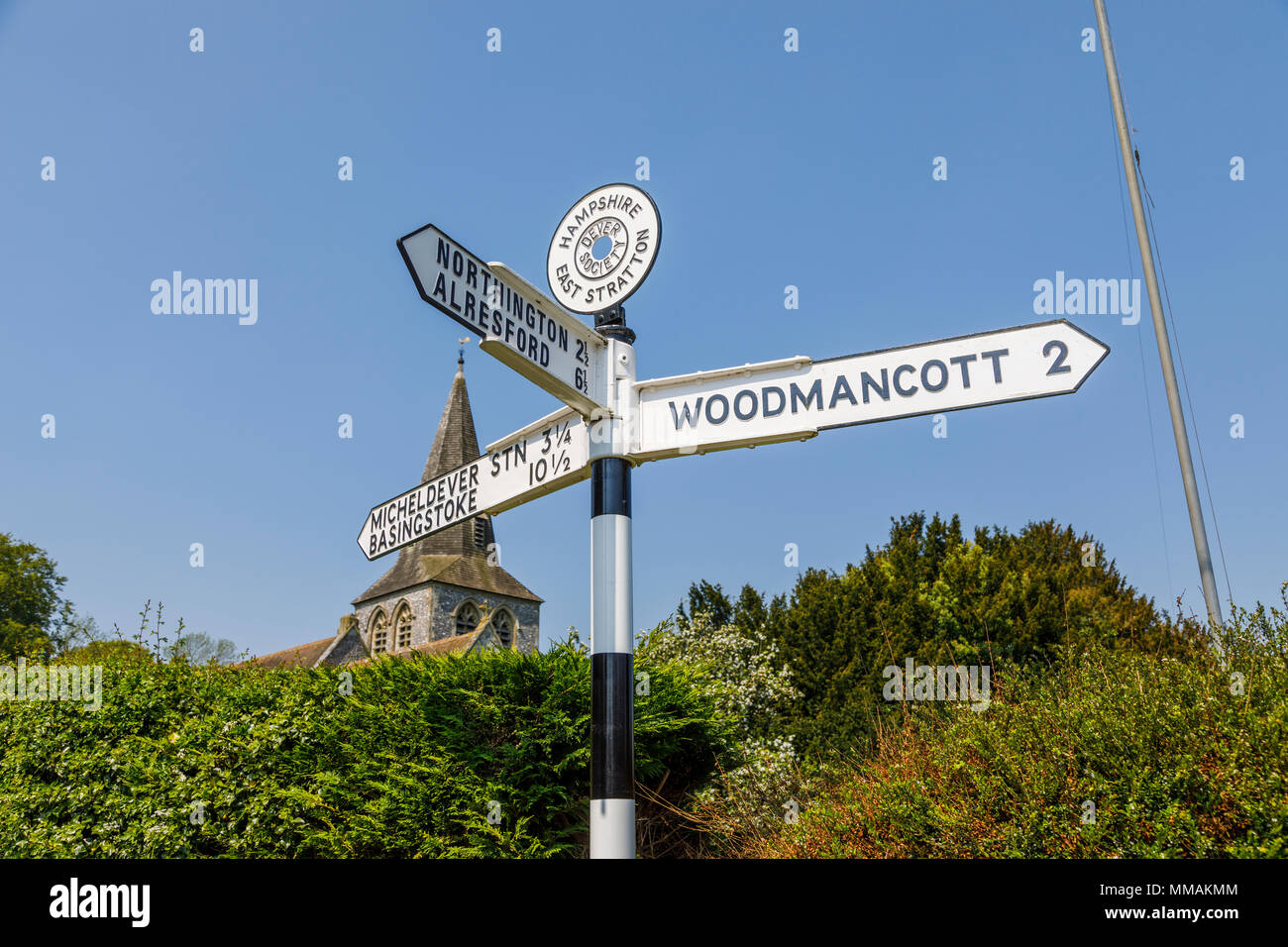 Signpost at a crossroads in East Stratton near Winchester in Hampshire ...