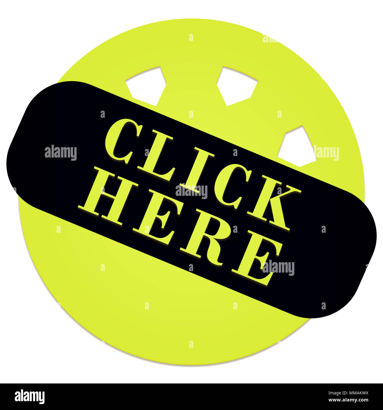 Yellow button click here with arrows on a white background Stock Photo ...