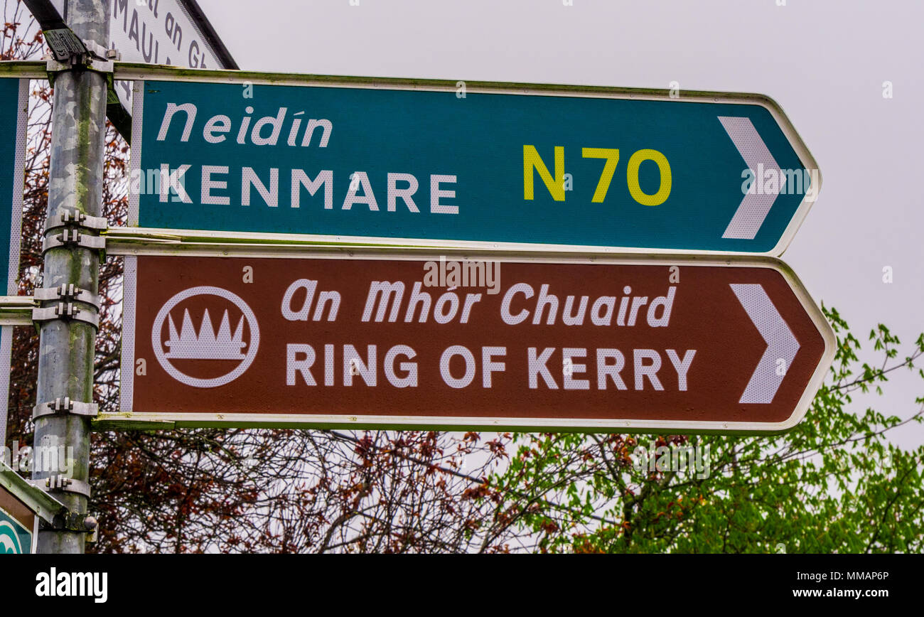 Ring of Kerry street sign - KERRY / IRELAND - MAY 5, 2018 Stock Photo ...