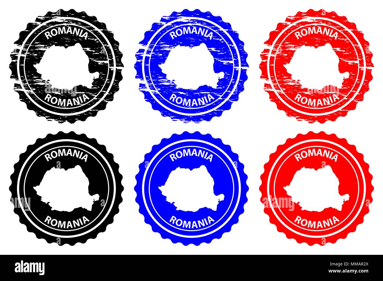 Romania - rubber stamp - vector, Romania map pattern - sticker - black ...