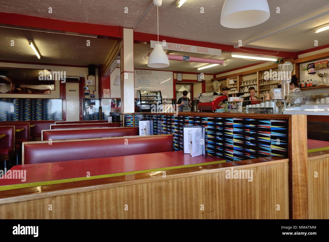 Retro formica clad interior of the iconic ritz cafe in Millport, Isle ...