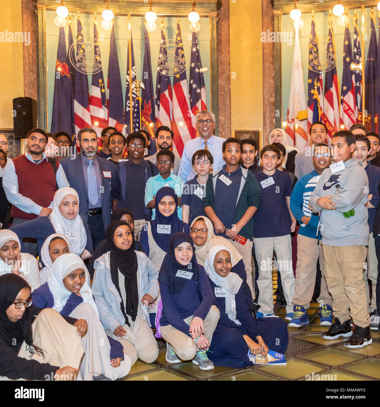 Lansing, Michigan - Muslim students pose for a picture with Democratic ...