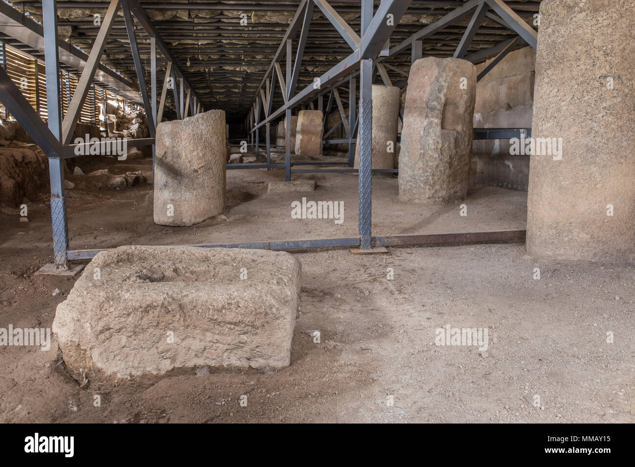 Stones with holes to fit in the rigging system at Roman theatre of ...