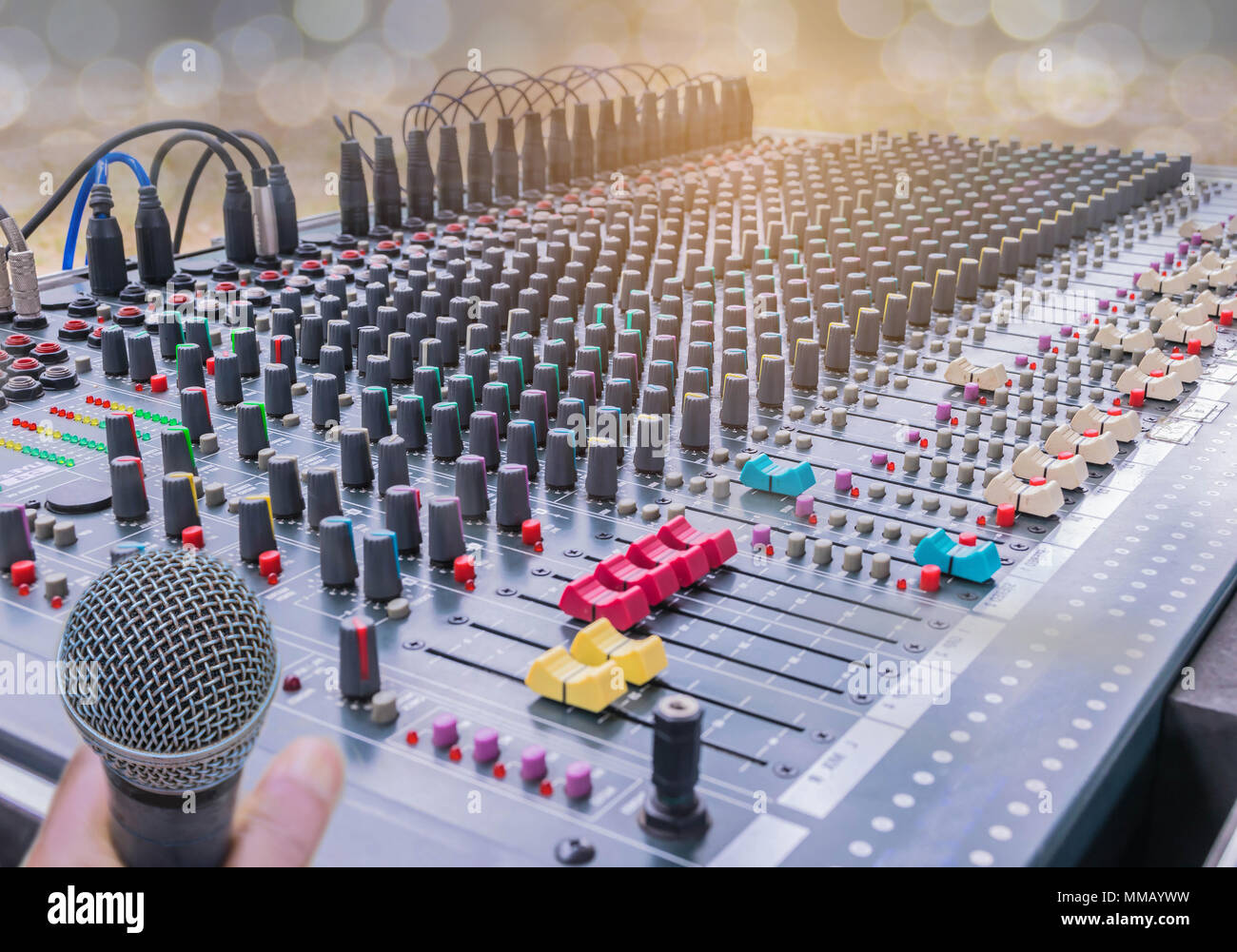 Abstract soft blurred and soft focus of microphone with controls of the ...