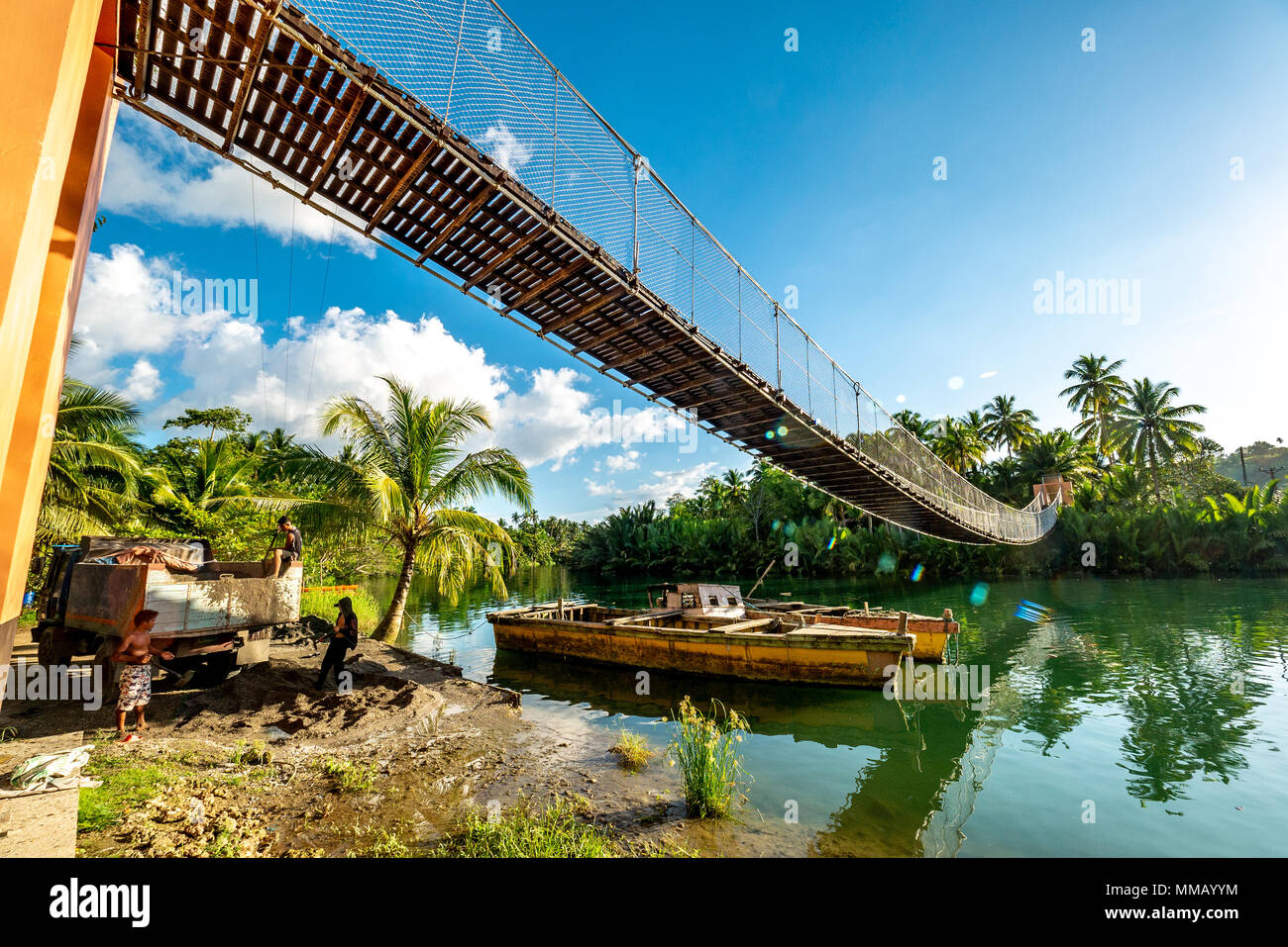 Bohol Island, Philippines : Apr 24,2018 People working by the hanging ...