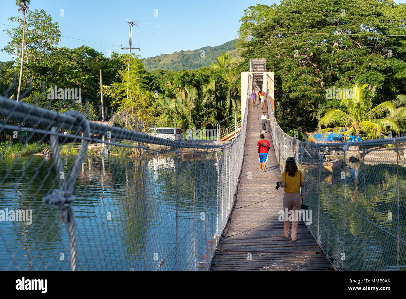 Bohol Island, Philippines : Apr 24,2018 Tourists crossing the hanging ...