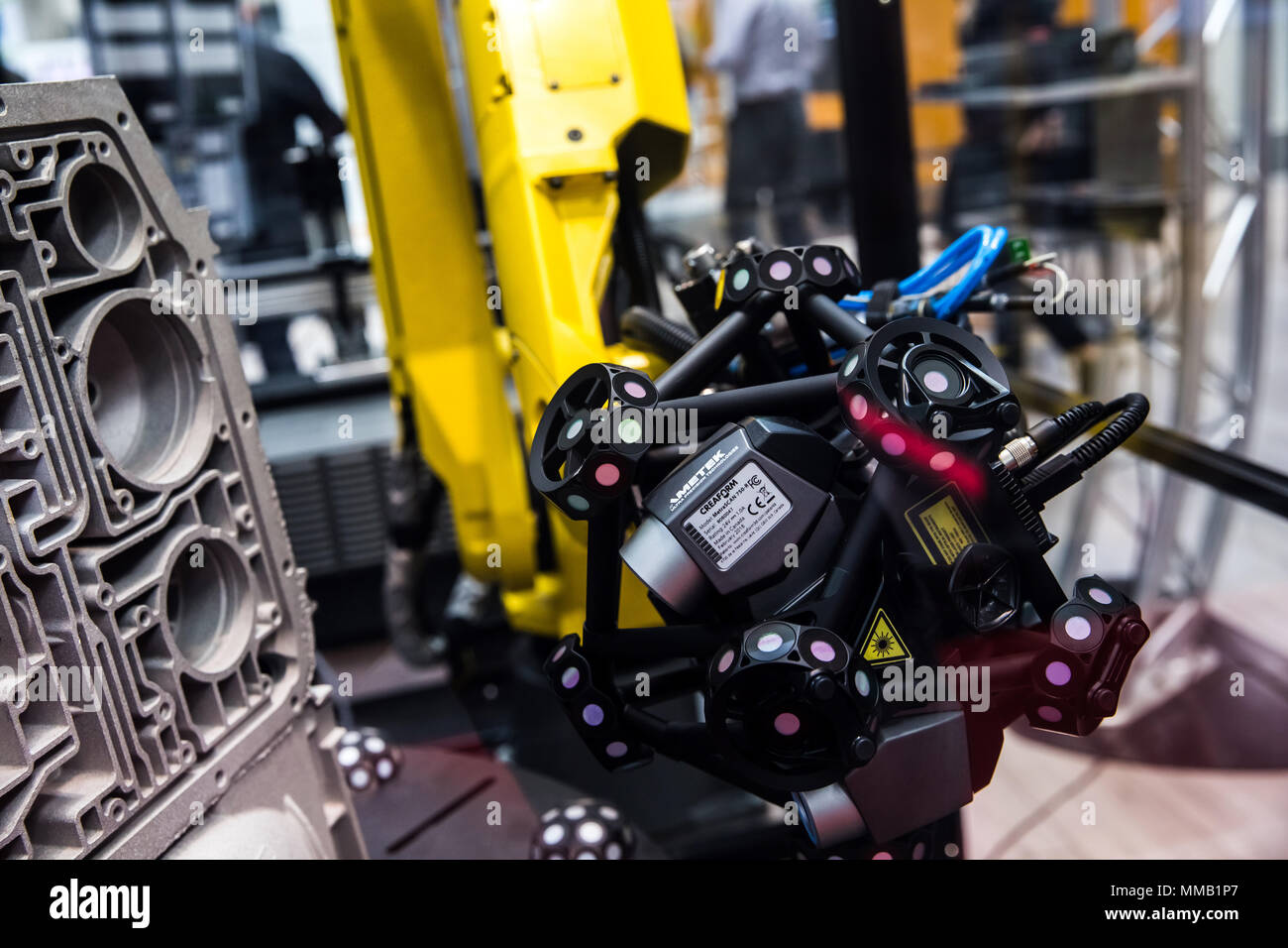 Hannover, Germany - April, 2018: Robot arm with MetraSCAN 3D optical ...