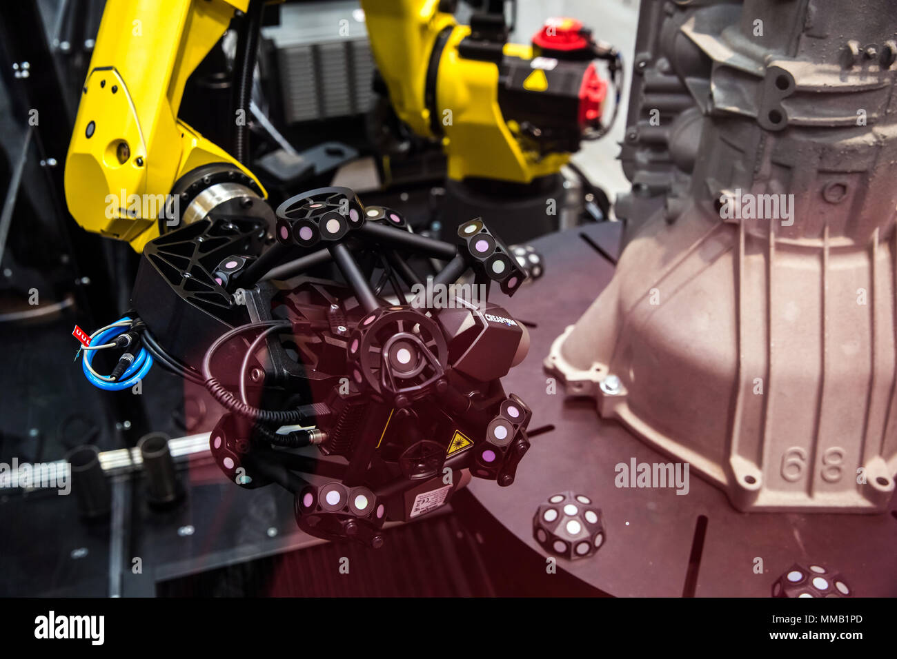 Hannover, Germany - April, 2018: Robot arm with MetraSCAN 3D optical ...