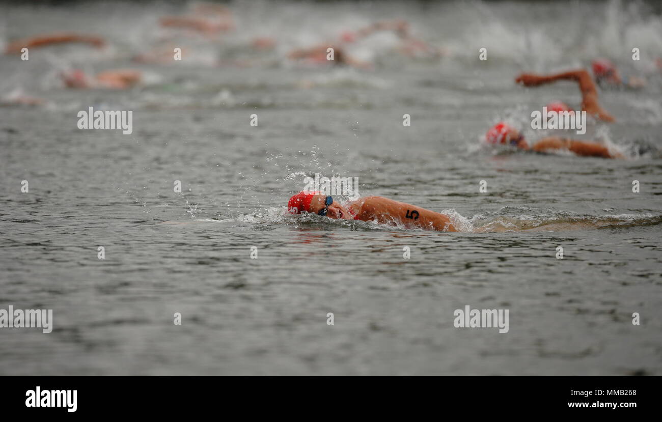 UK - Triathlon - Pool Stage - Laura Bennett of the USA in the water ...