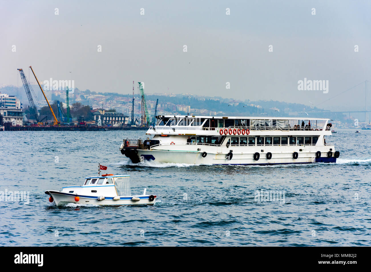 ships on the Marmara sea and urban part of Istanbul city in the ...