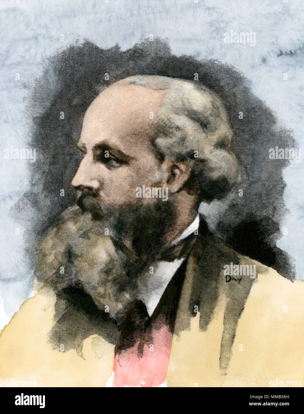 Physicist James Clerk Maxwell. Hand-colored halftone of an illustration ...