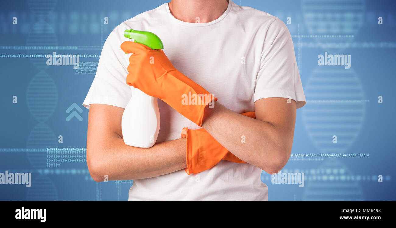 Crowd cleaning theme with male housekeeper and DNS concept wallpaper ...