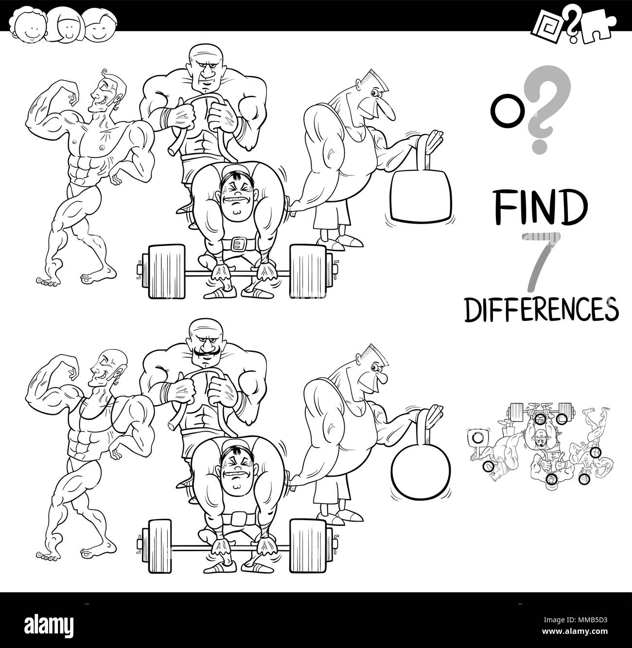 Black and White Cartoon Illustration of Finding Seven Differences ...