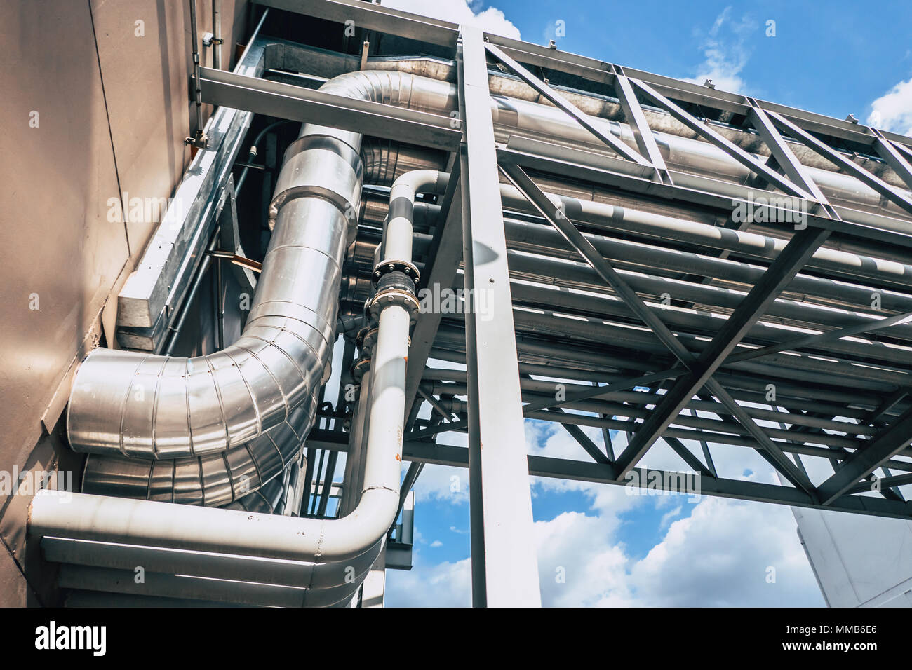 Industrial Pipe. Group of Factory Heat Pipe Water Chilling Air ...