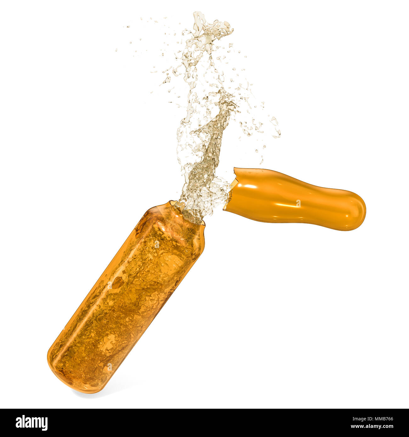 Broken ampule with drug inside, 3D rendering isolated on white ...