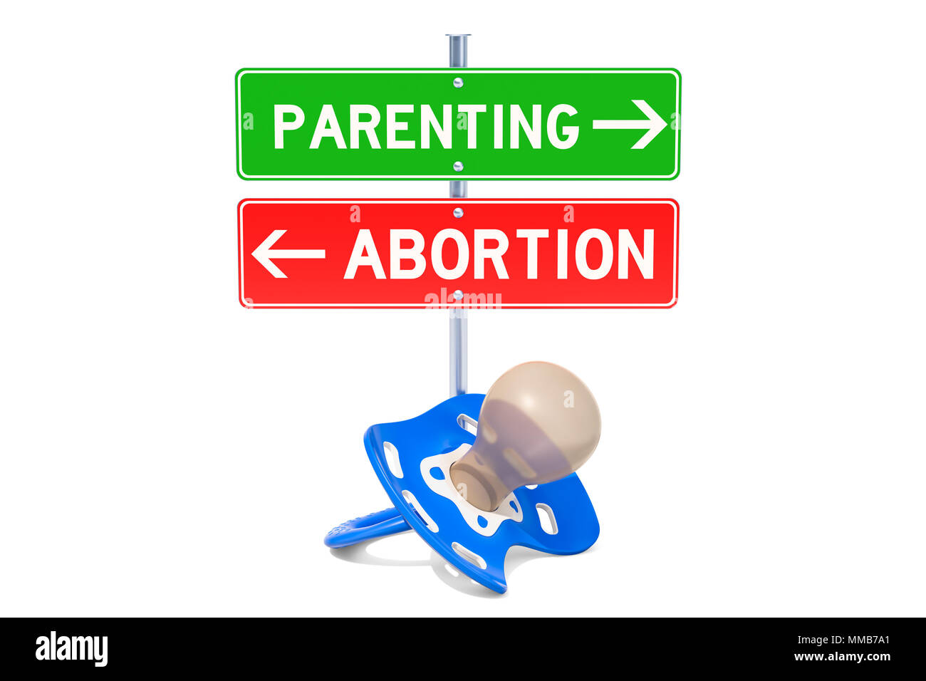 Parenting or aborting road signpost, 3D rendering isolated on white ...