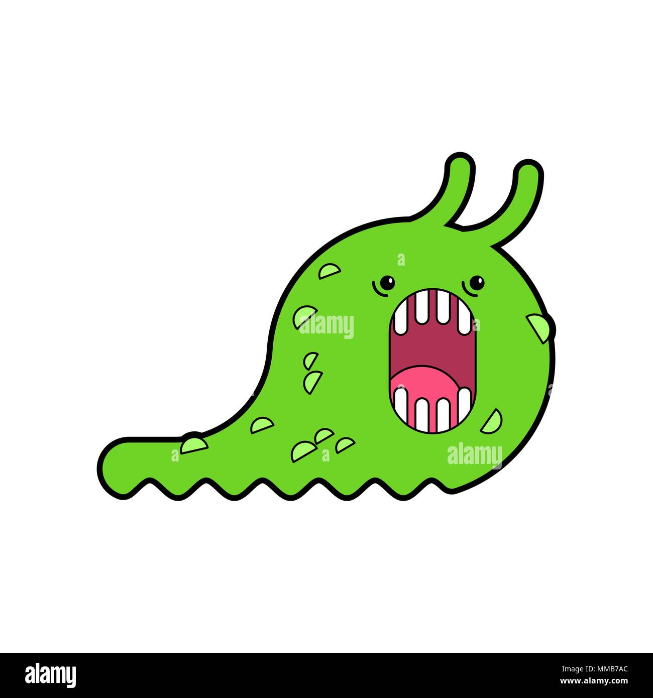 Green slug. Toothed caterpillar cartoon style. Vector illustration ...