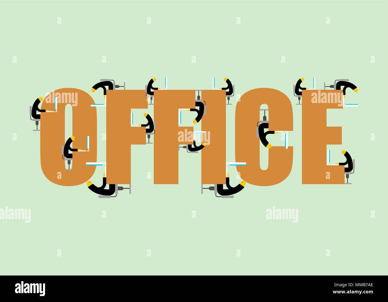 Office lettering. Manager at computer. Vector illustration Stock Vector ...